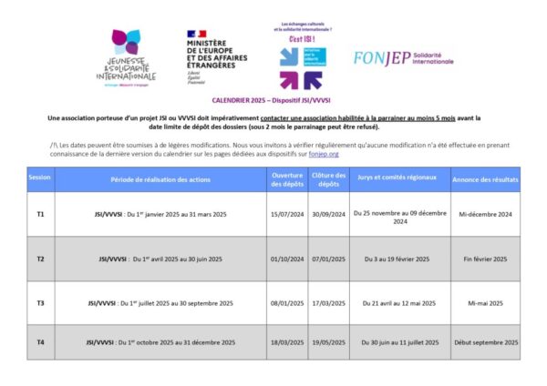 Calendriers des appels à projets ISI et JSI - VVVSI - Horizons Solidaires